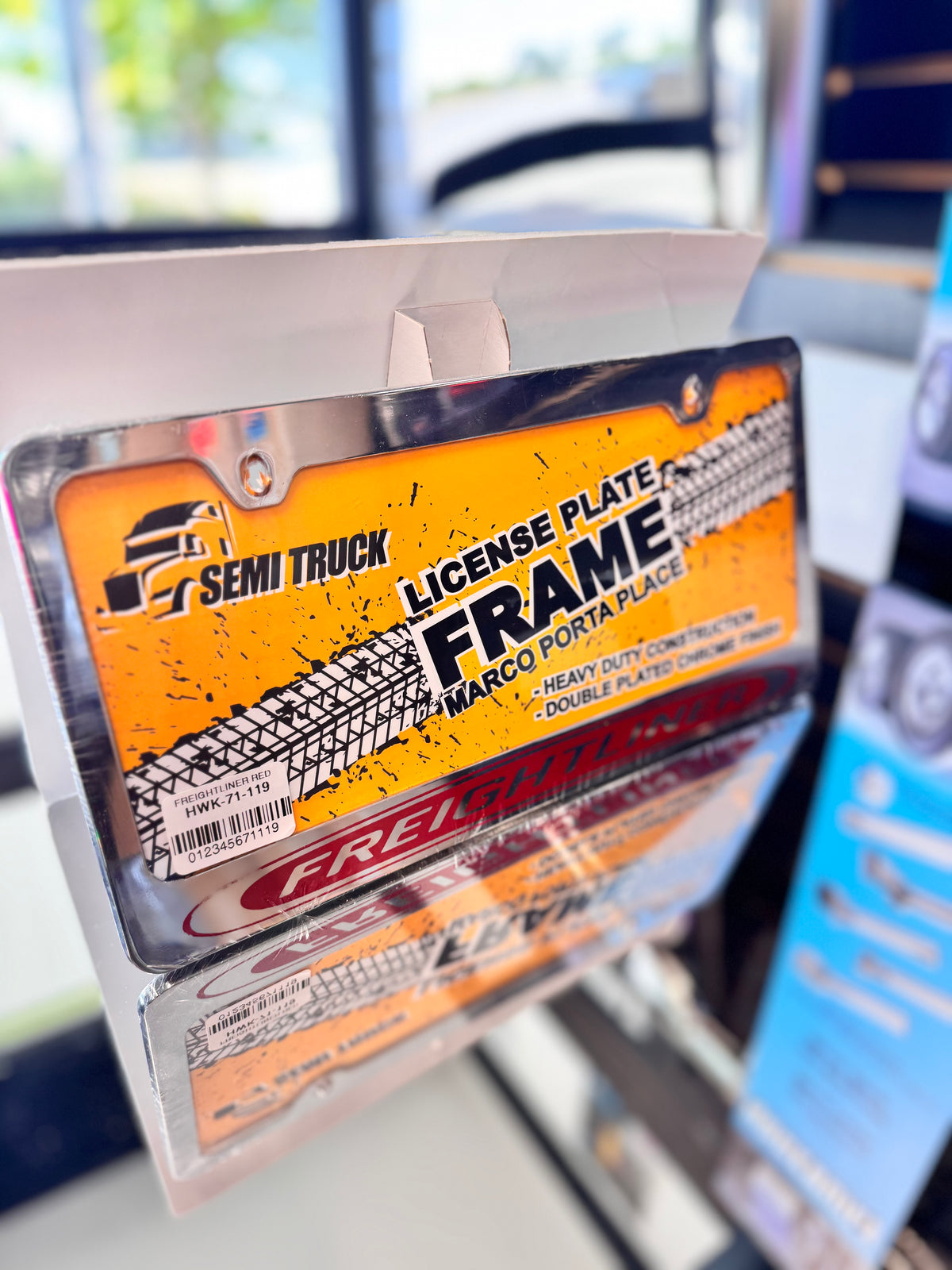 Freightliner Chrome License Plate Frame - Red Logo — I-5 Chrome Shop